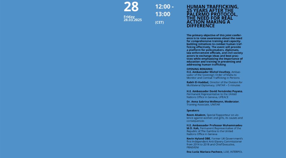 Webinar: Event at the UN in Geneva - Human Trafficking, 25 years after ...